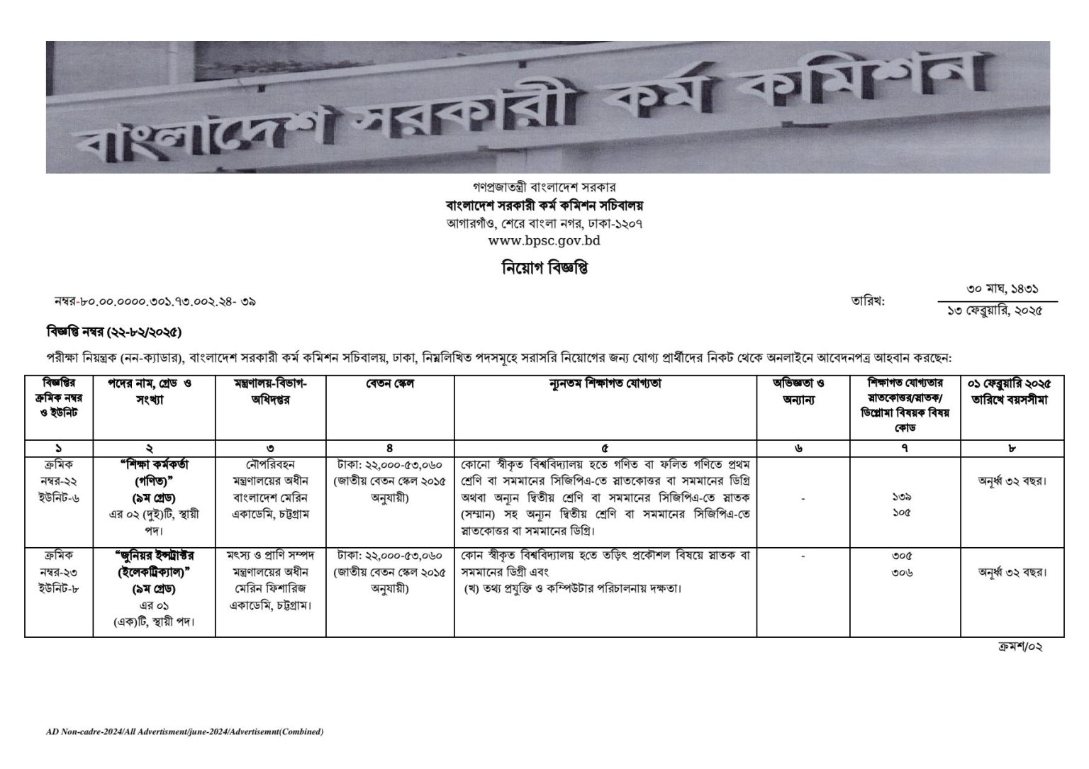 BPSC Non Cadre Job Circular 2025 bpsc.teletalk.com.bd - Bdjobsstudy
